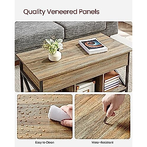 VASAGLE Lift Top Coffee Table for Living Room, Industrial Coffee Table with Hidden Compartments and Storage Shelf, Steel Frame, 19.7 x 39.4 x (19.3-24.4) Inches, Oak with Blue Grains ULCT202B60