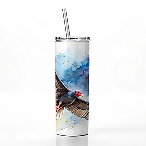 Black Turkey Vulture In Flight Watercolor Skinny Tumbler 20oz with Straw Insulated Water Bottle Gift