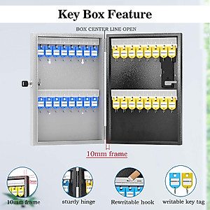 32 Key Cabinet Organizer,Metal Key Lock Box Wall Mount use OTP Technology Unlock,Fixed Password/Bluetooth Unlock, App Remotely Generates Pin Codes Without Internet,Great for Key Hook & Storage