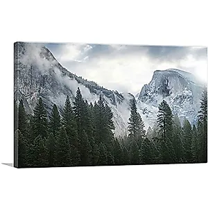 ARTCANVAS Foggy Forest Under Mountains Canvas Art Print - 40" x 26" (0.75" Deep)