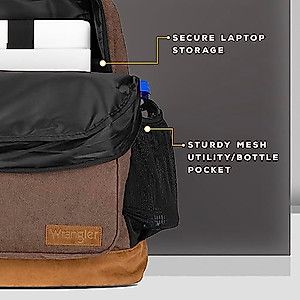 Wrangler Yellowstone Sturdy Backpack for Travel Classic Logo Water Resistant Casual Daypack for Travel with Padded Laptop Notebook Sleeve (Brown Corduroy)