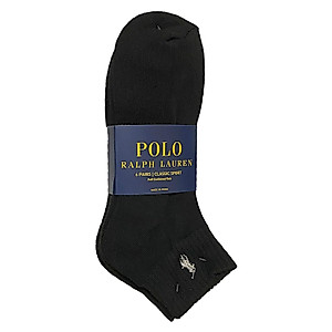 Ralph Lauren Polo Classic Sport 6 Pack half Cushioned sole Men's Socks (Black with Silver Horse)