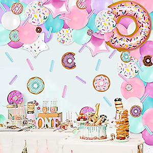 Levfla Donut Balloons Garland Pastel Decoration Kits 100 PCS Sprinkles Confetti Doughnut Backdrop Cutouts Kids Birthday Party Balloons Arch Photo Props Favor Ideas Supplies