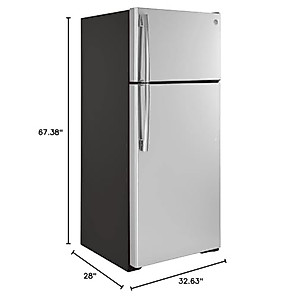 GE GTE18GSNRSS 28 Energy Star Qualified Top Freezer Refrigerator with 17.52 cu. ft. Capacity LED Lighting Adjustable Glass Shelves and Upfront Temperature Controls in Stainless Steel