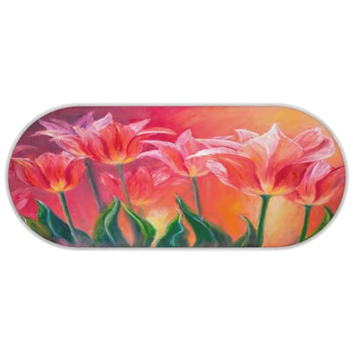 Tulips Painting Oval Rug Small Rugs for Bedroom Bedside Red Bedroom Rug Soft Shag Runner Carpet Modern Fluffy Nursery Area Rugs Home Decor 1.64 x 4 Feet
