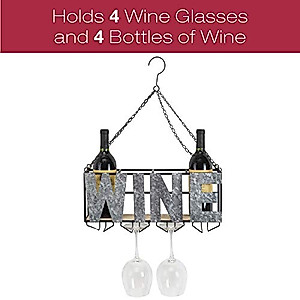 EXCELLO GLOBAL PRODUCTS Hanging or Wall Mounted Wine Rack: Wine Bottle Holder & Wine Glass Holder - EGP-HD-0032