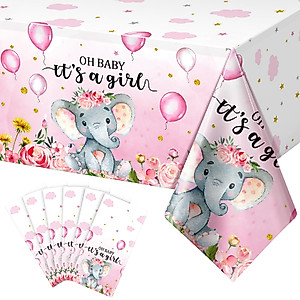 6 Pack Elephant Baby Shower Tablecloth Decorations, Elephant Baby Shower Decorations, Plastic Tablecloth Table Cover Backdrop for Baby Boy Girl Gender Baby Shower Party Supplies, 54 x 108 Inch, Pink
