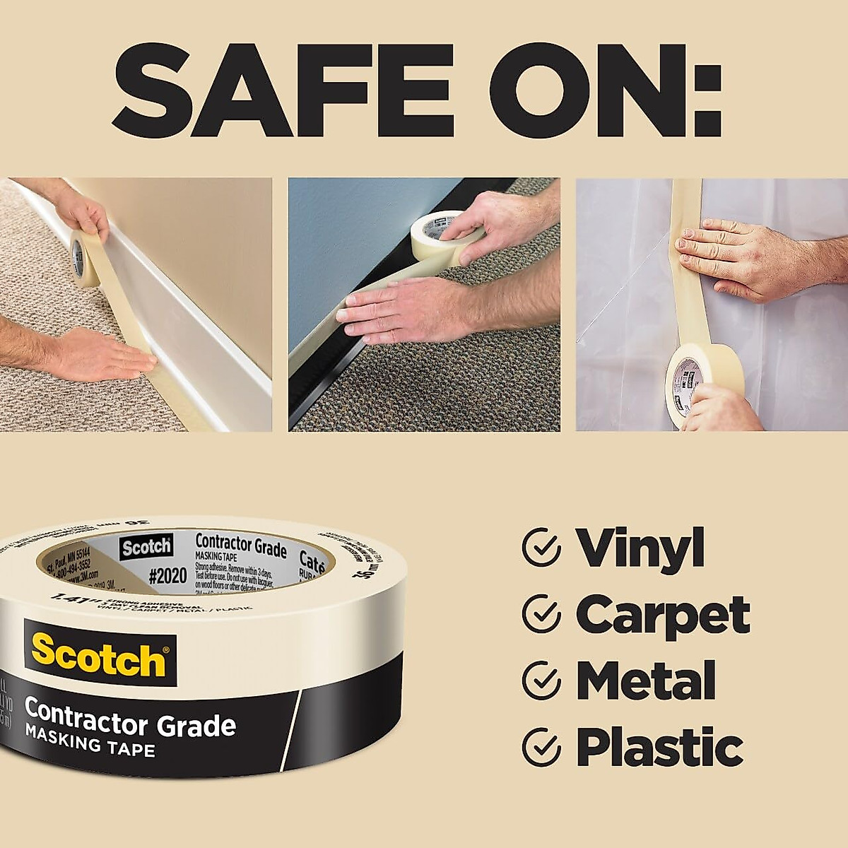 Scotch Contractor Grade Masking Tape, 1.88 inches by 60.1 yards (360 yards total), 2020, 6 Rolls