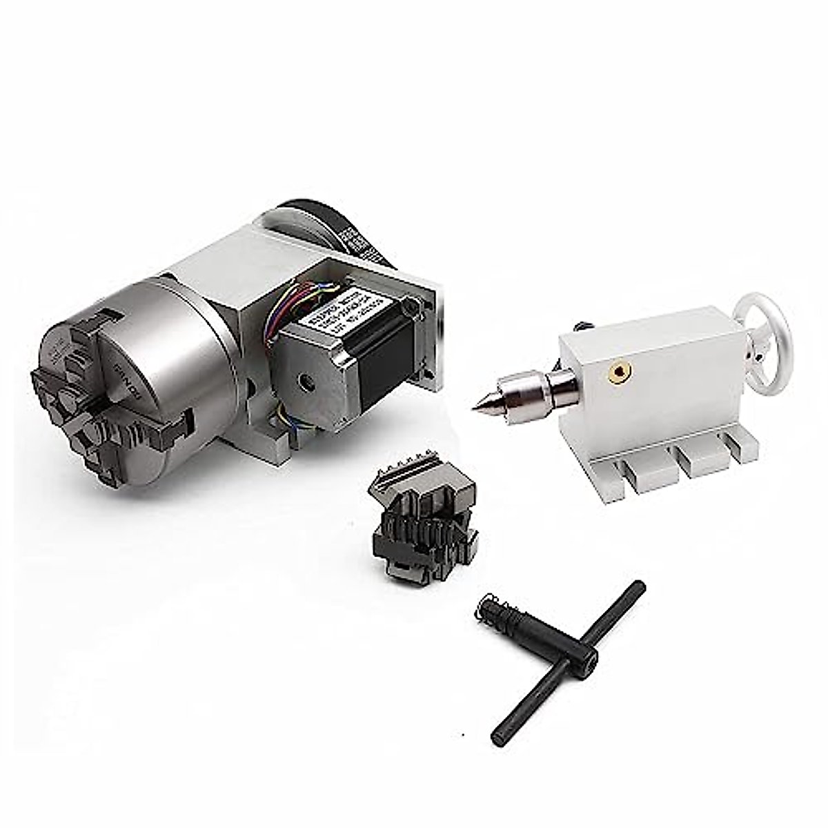 CNCTOPBAOS K12-100mm CNC Router Milling Machine Rotational Axis 4th Axis A axis Rotary Table A axis 100mm 4 jaw chuck dividing head,MT2 65mm Tailstock Reducing ratio 6:1 for CNC Engraving Machine