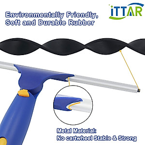 ITTAR Window Squeegee Cleaner Kit, Rotatable Rubber Squeegee and Microfiber Scrubber-2 Pads, Washing kit with 60" Telescopic Stainlees Steel Pole, Window Cleaning Tool for Home Shower Car Windshield
