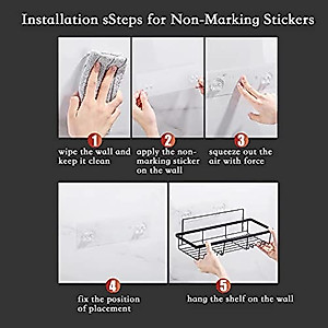 Shower Caddy, Adhesive Shower Organizer, Shower Shelf with 8 Removable Hooks, No Drilling, Rustproof Stainless Steel Black Shower Storage Basket Shelf for Kitchen, Bathroom