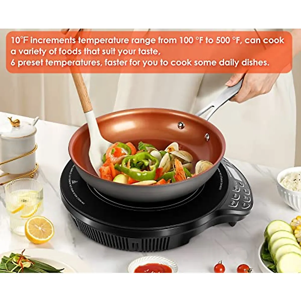 NUWAVE Flex Precision Induction Cooktop, Portable, Large 6.5” Heating Coil, Temperature from 100F to 500F, 3 Wattage Settings 600, 900, and 1300w