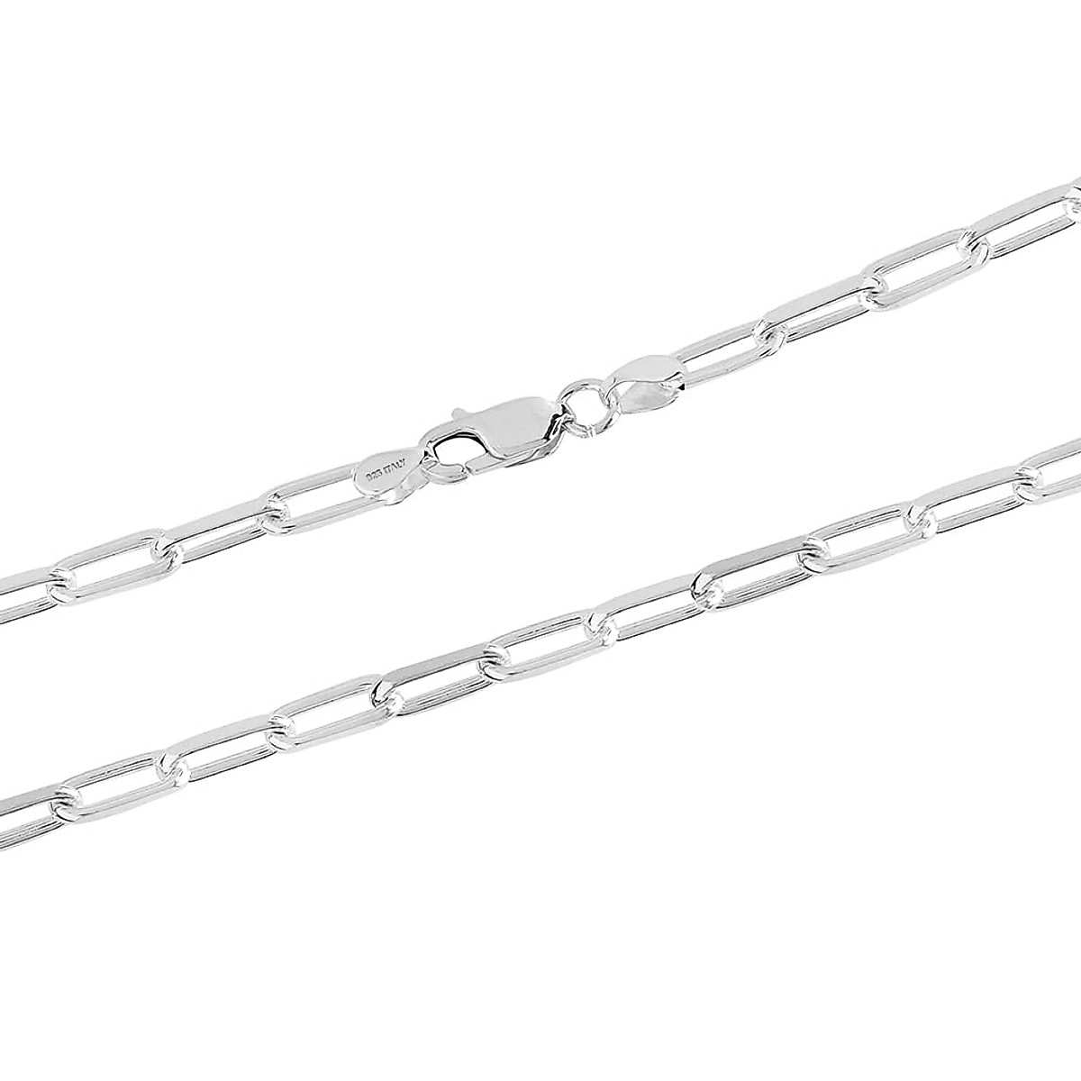 LeCalla 925 Sterling Silver Italian 4.5 MM Diamond-Cut PaperClip Link Chain Necklace for Women 24 Inches