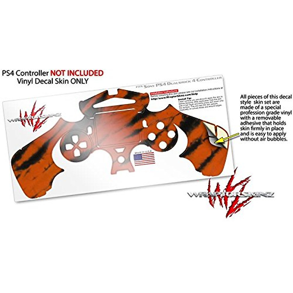 WraptorSkinz Vinyl Decal Skin compatible with Sony PS4 Controller PlayStation 4 Original Slim and Pro Tie Dye Bengal Side Stripes (CONTROLLER NOT INCLUDED)