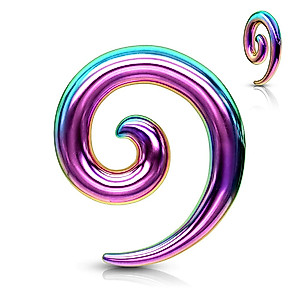 Pierced Owl Stainless Steel Spiral Tapers, Sold as a Pair (6mm (2GA), Rainbow)