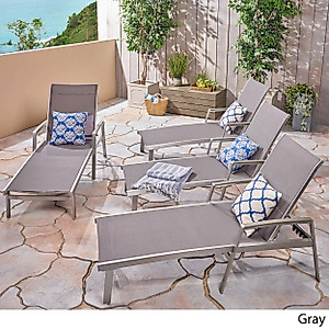 Christopher Knight Home Joy Outdoor Mesh and Aluminum Chaise Lounge (Set of 4), Gray