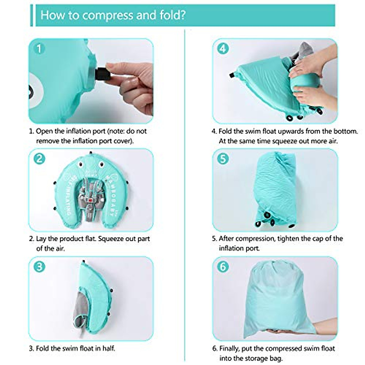 Mambobaby Newest Compressible Folding Baby Self-Inflating Float with Sun Canopy – Blue