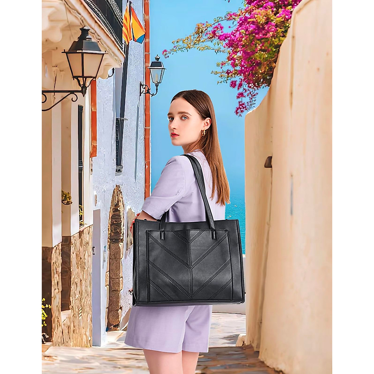 Laptop Tote Bag for Women 15.6 Inch Leather Computer Totes Trendy Business Office Work Briefcase