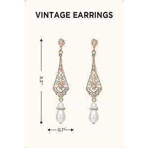 BABEYOND 1920s Vintage Wedding Pearl Dangle Drop Earrings Art Deco Gatsby Earrings (Style 5-Rose Gold)