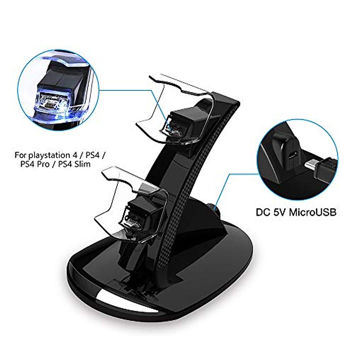 PS4 Controller Charger Charging Station, VSEER Dual Shock PS4 Chargers Controller Playstation 4 Twin Charge Docking Station Stand PS4 Charger for Sony PS4/PS4 Pro/PS4 Slim Controller, Black