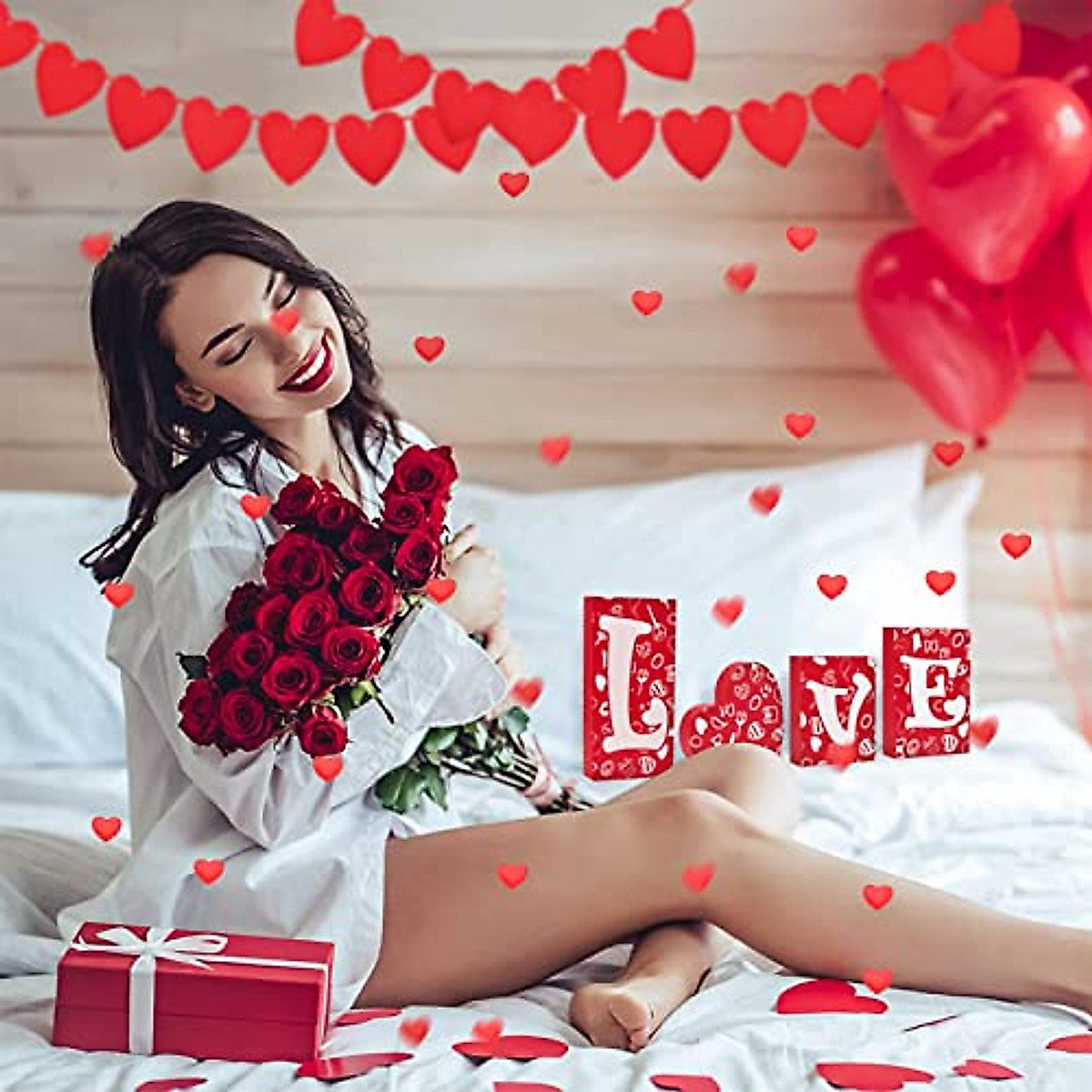 CRAFFANCY Love Decoration Set, Heart Sponge Petals Felt Heart Hanging String Heart Garland for Festival Party Valentine’s Day Decor