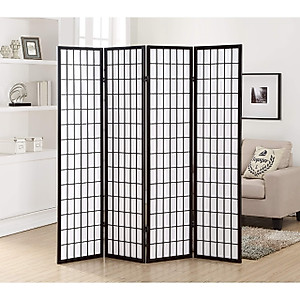 Roundhill Furniture Oriental Shoji 4 Panel Screen Room Divider, Natual