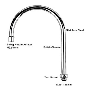 KWODE Gooseneck Swivel Spout 8 Inch Replacement Kit with Swing Nozzle for Commercial Kitchen Sink Faucet 360 Degree Stainless Steel Add-on Spout, Chrome Finish