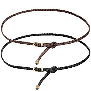 Ayliss Braided Belt Women PU Leather Waist Belt Skinny Woven Belt for Dress/Jeans (Black+Brown(2pcs))