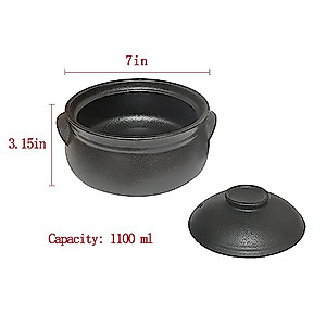 Korean Premium Stoneware Black Casserole Clay Pot with Lid,For Cooking Hot Pot Dolsot Bibimbap and Soup .(1100ml)