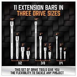 HORUSDY 20-Piece Extension Bar Set, 1/4", 3/8" and 1/2" Drive Socket Extension Set