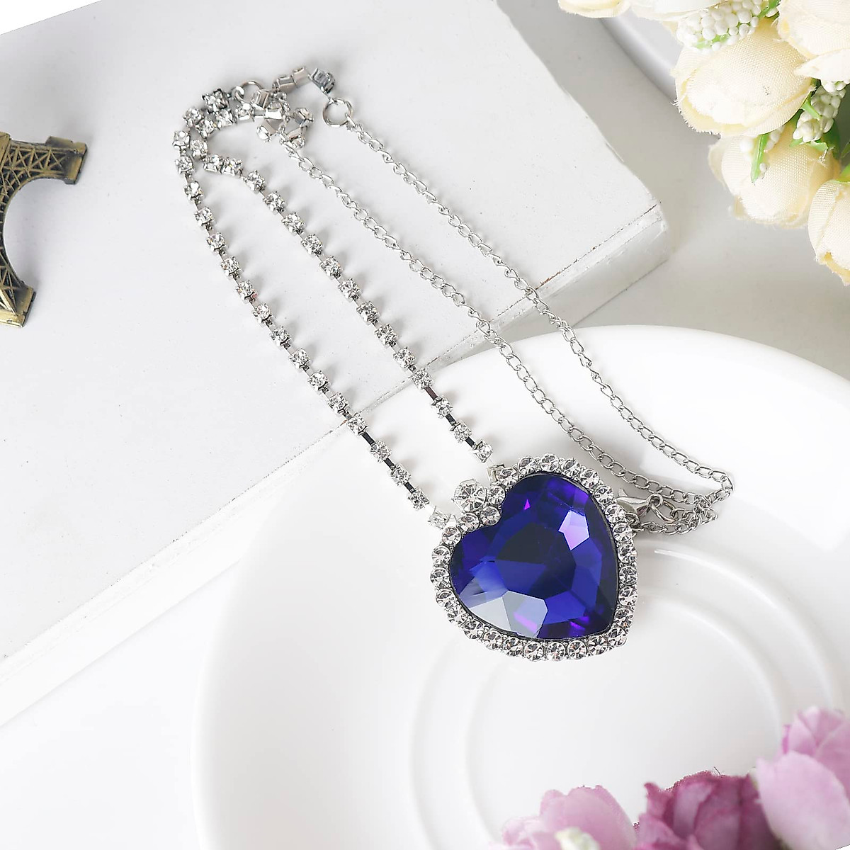 HEYu jewelry Titanic Heart Of The Ocean Love Heart Shaped Necklace With Royal Blue Crystal Pendant For Women Wife