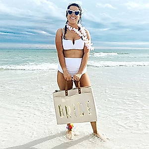 Mud Pie Women's Bride Tote Bag, Tan, 14 1/4" x 18"