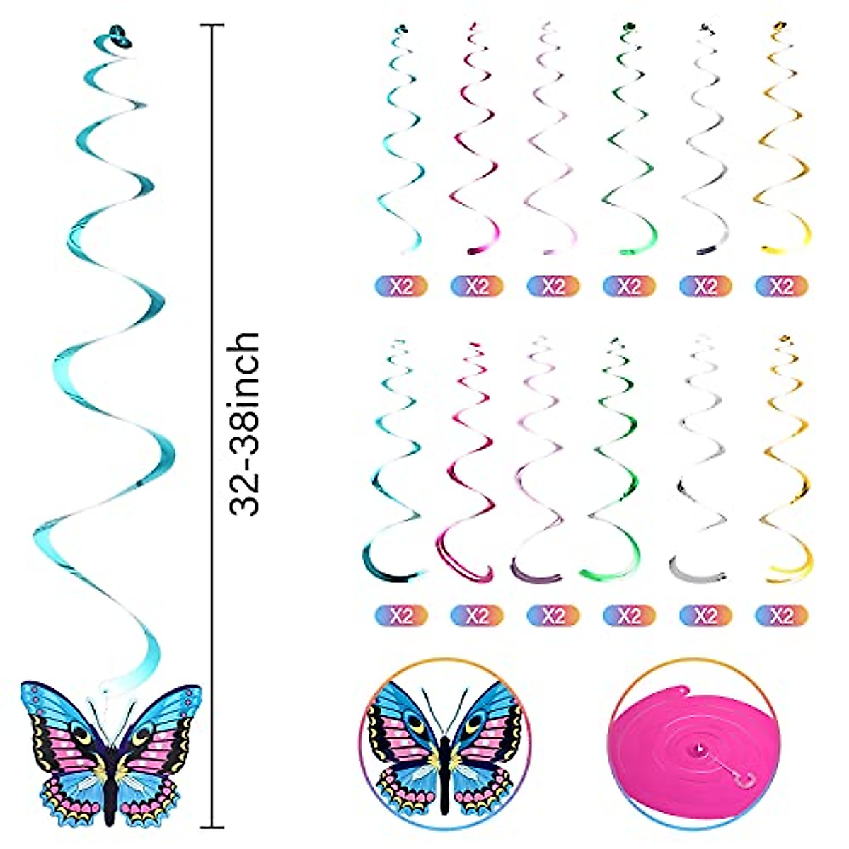 36 Pieces Spring Butterfly Hanging Swirl Decoration Summer Spring Party Hanging Streamer Butterfly Swirl Butterfly Hanging Ceiling Swirl for Home Baby Shower Wedding Birthday Wedding Garden Tea Party