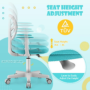 POWERSTONE Kids Desk Chair, Adjustable Mesh Computer Chair with Armrest, Soft Cushion and Mid Back Swivel Office Chair for Teens Students (Green)