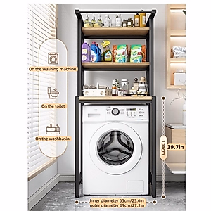 WSZDRH 3-Tier Laundry Organization and Storage Shelf, Over Washer and Dryer Storage Shelves, Laundry Room Organization Over The Washing Machine Storage Rack(Black)