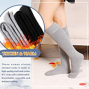 Eyean Women's Knee High Wool Socks Winter Thick Thermal Soft Comfy Over Knee Long High Socks 2 Pairs (Solid Color Black+Grey)
