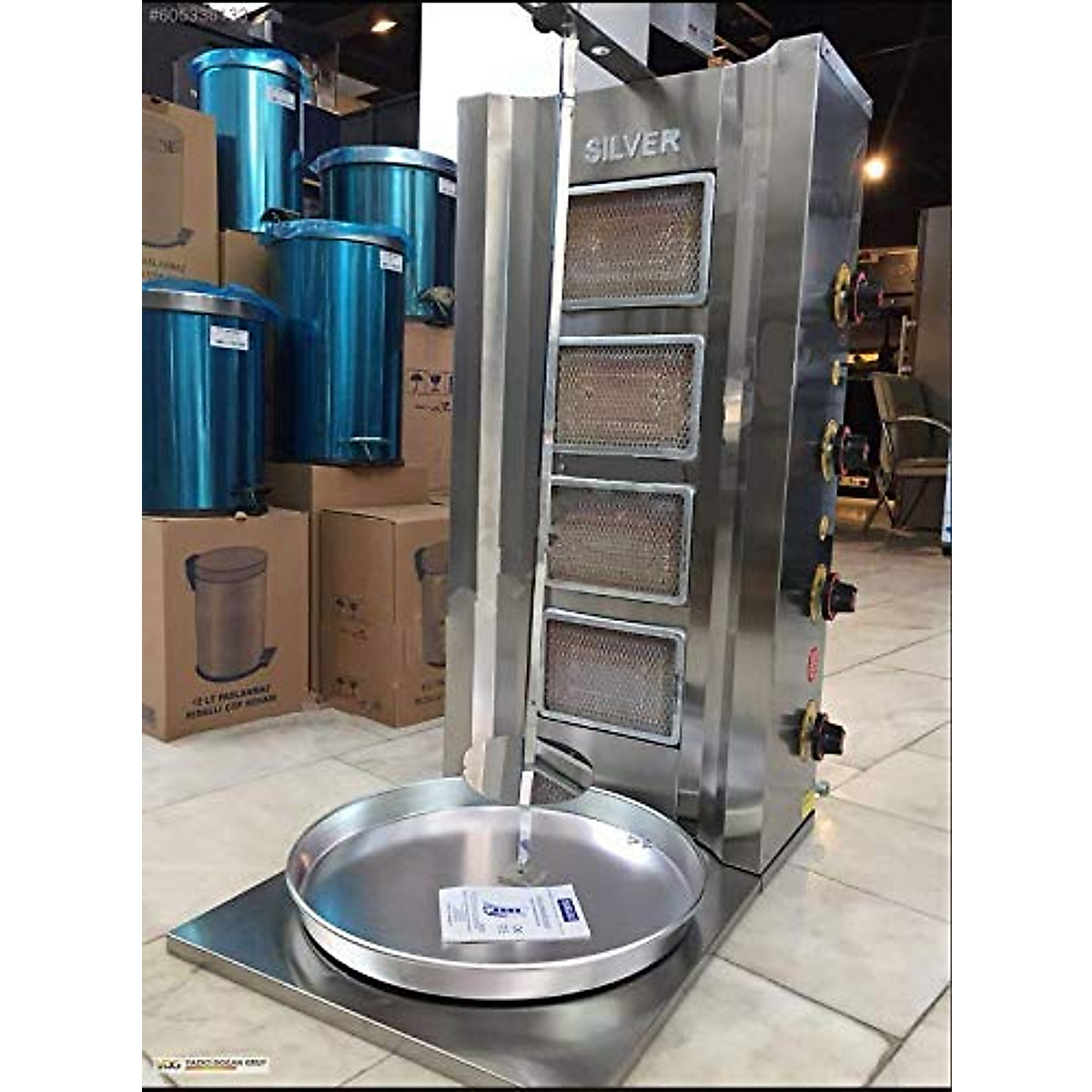 COMMERCIAL industrial Grade FULL PROFESSIONAL SET Meat Capacity 50 kg / 110 lbs. NATURAL GAS 4 BURNER Rotating Spinning Grills Vertical Broiler Shawarma Gyro Doner Kebab Tacos Al Pastor Trompo Machine