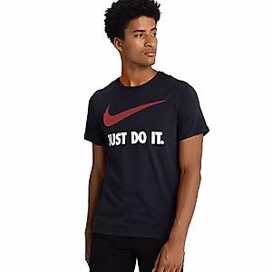 Nike Sportswear Men's Just Do It Swoosh Tee (Small, Black/White/Team Orange)