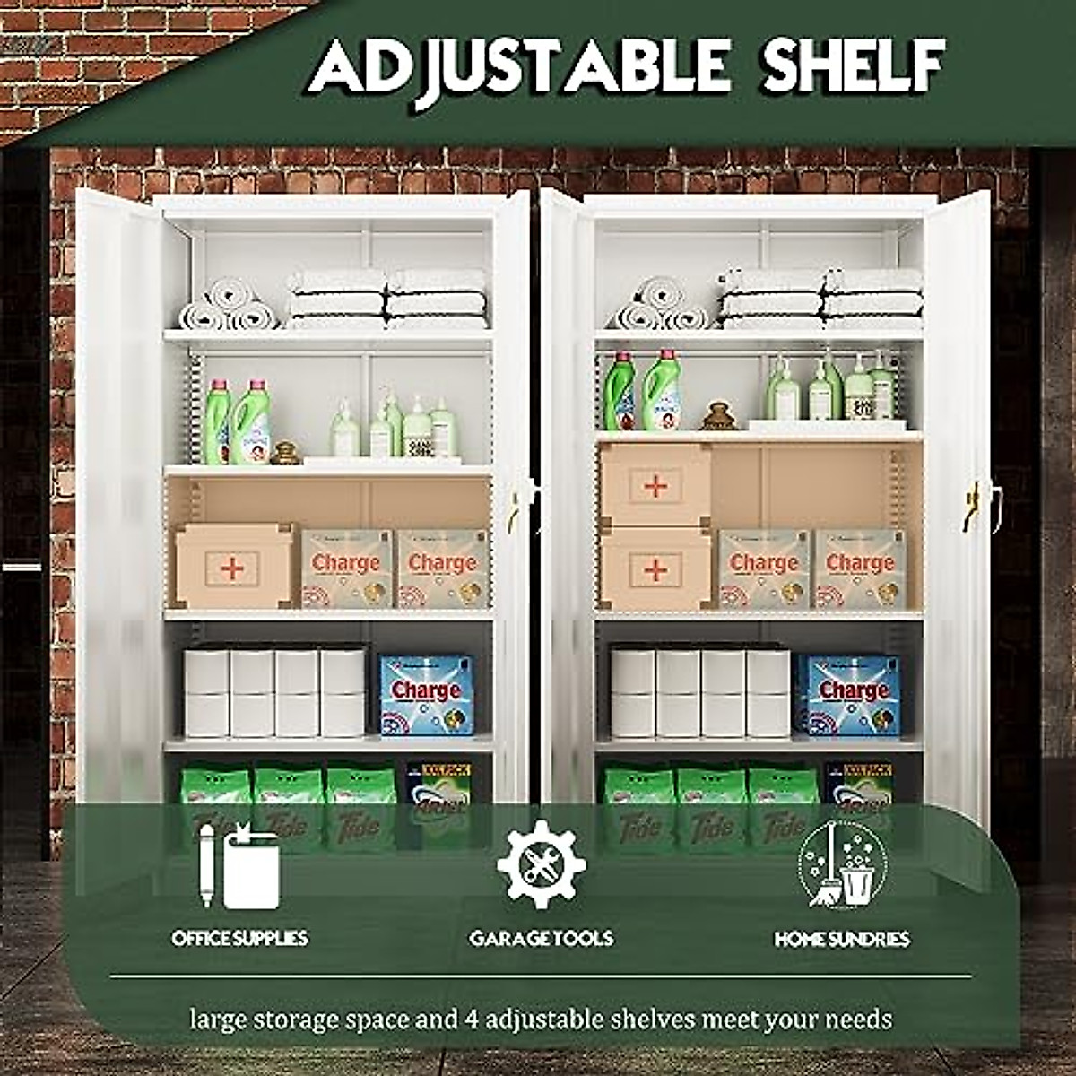 Pataku Metal Storage Cabinet, Garage Cabinet with Doors and Shelves 72''Hx36''Wx18''D, File Cabinet for Office, Tool Cabient for Garage, Utility Room, Pantry, White