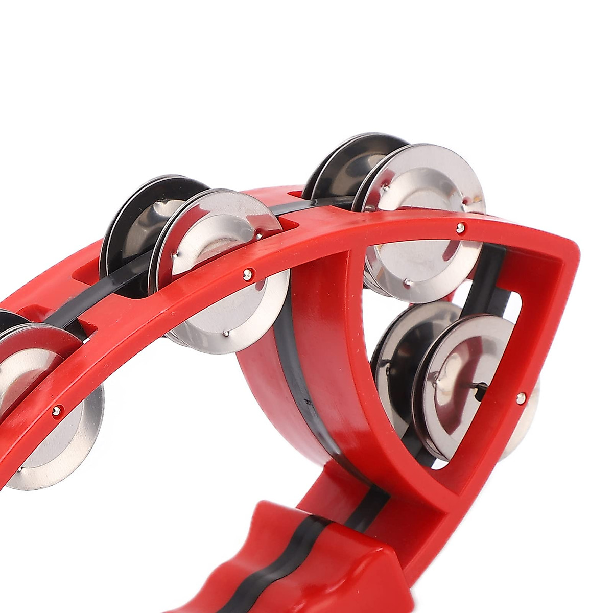 Tambourines Double Row Tambourines Fish Shaped Tambourine Hand Bell Handbell Handheld Percussion Rhythm Instrument for Party Children Adults(Red)