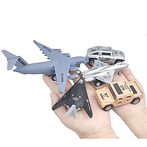 Ailejia Die Cast Metal Toy Cars Set of 5,Plane Military Aircraft and Aircraft Fighter Trucks Vehicle Transport aircraft for Boys Girls Birthday Gift (Military Series)