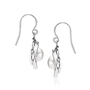 925 Sterling Silver Dangle Earrings w/Fresh Water Pearl, Oxidized, Stylish, Hypoallergenic, Nickel and Lead-free, Artisan Handcrafted Designer Collection,French Wire Earring Back, Jewelry Gift For Her