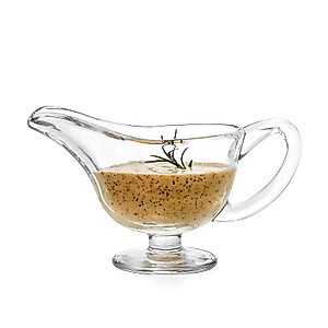 Classic Glass Gravy Boat with Handle, 10 oz Gravy Boat with Large Pour and Fewer Drips, Gravy Bowl Serving for Dining Holiday, Chrismas, Meals Party, Handmade Restaurant Kitchen Salad Dressing
