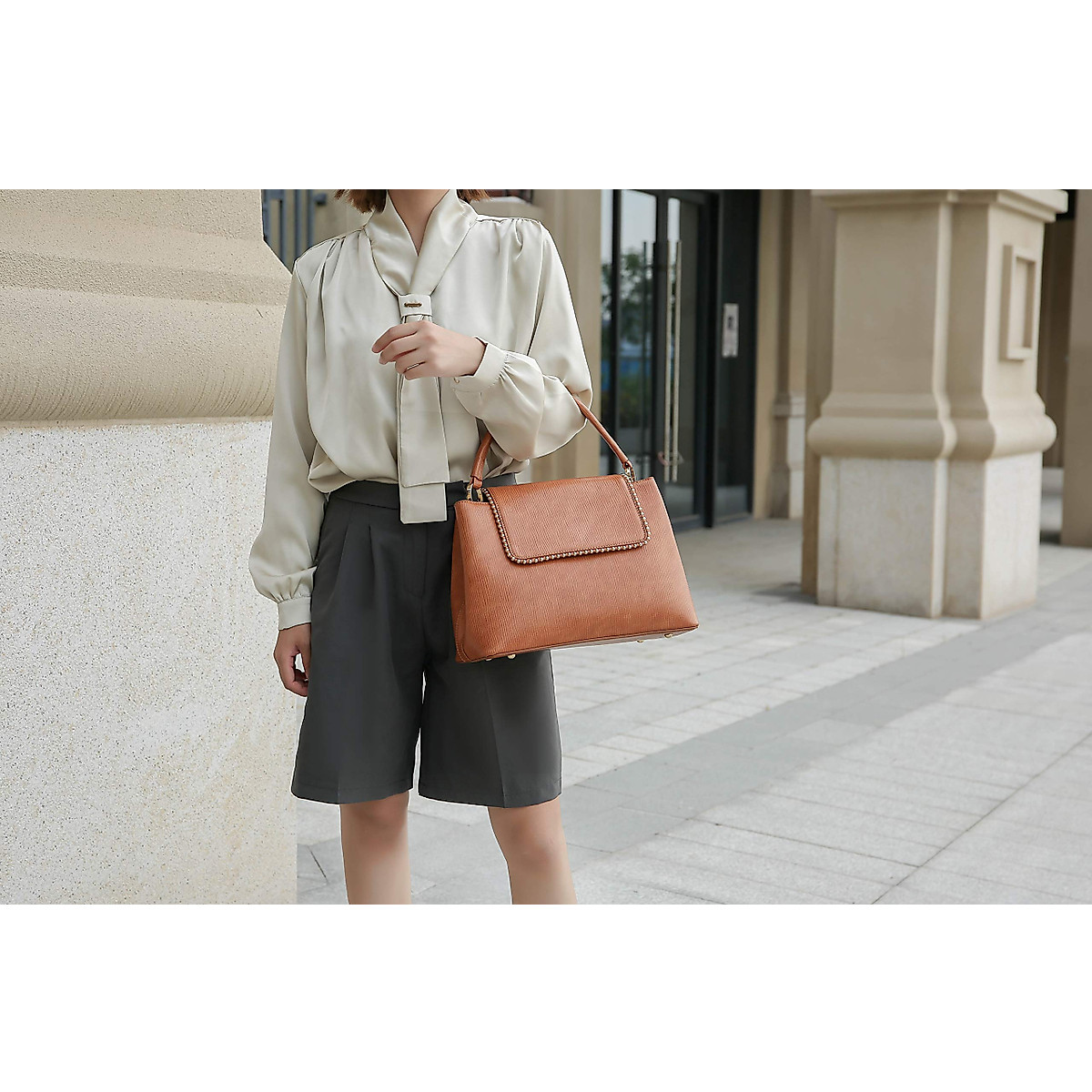 MKF Crossbody Satchel Bags for Women – PU Leather Pocketbook Purse, Shoulder Strap – Lady Top Handle Handbag