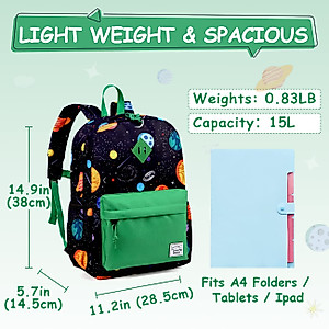 VASCHY Backpack for Boys, Kids Water Resistant Lightweight Backpack for Toddlers Daycare Preschool Space Green