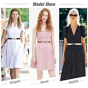 LEACOOLKEY Women Skinny Stretchy Waist Belt for Dress Ladies Elastic Thin Belt Plus Size (E-Black+Brown, Suit for waist size 25"-30")