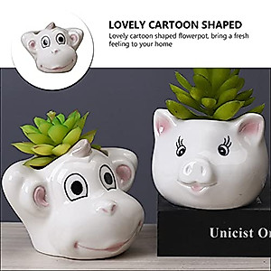 Holibanna 1Pc Cartoon Animal vase Mini Succulent pots Cute Animal Planter Succulent Planter Pot Monkey Planter Pot planters Indoor Cute Flower pots Personality White Small Flowerpot Ceramics