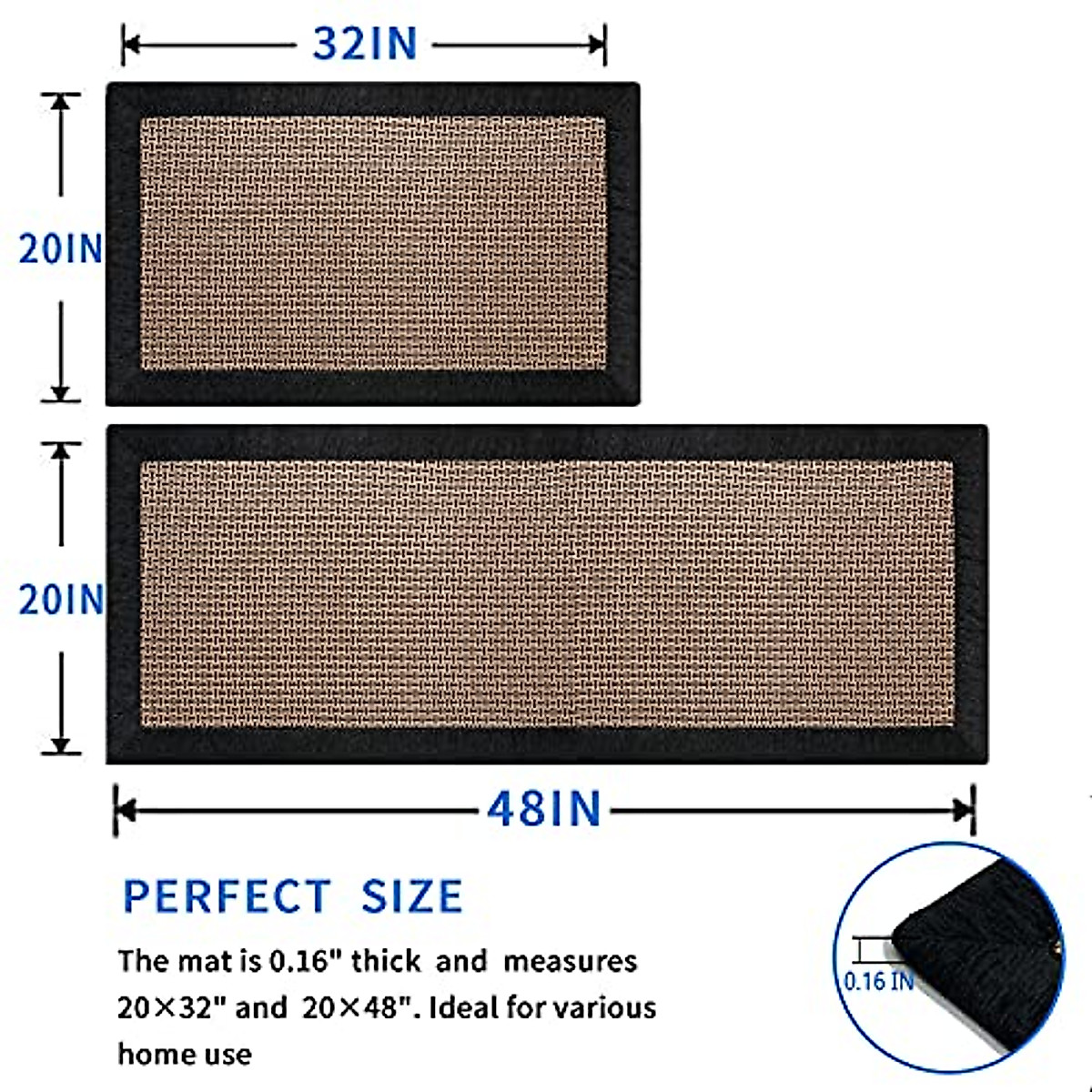 Twill Kitchen Mat Kitchen Rugs Set of 2 Kitchen Rugs and Mats Non Skid Washable Kitchen Floor Rugs for in Front of Sink Heavy Duty Standing Mat Kitchen mats for Floor Countertop Fridge Indoor