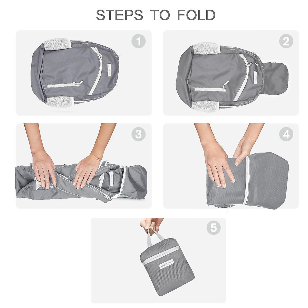 BEMYGREENBAG Waterproof foldable backpack lightweight packable bag for outdoor sport swimming kayaking Wet and Dry separated kids camping backpack (Grey)