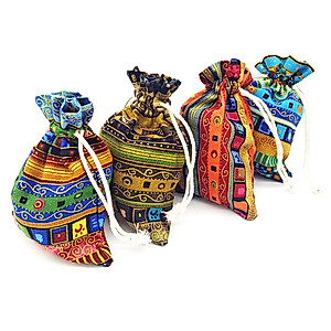 12pc Egyptian Style Jewelry Coin Pouches Aztec Print Drawstring Gift Bag Party Accessories Brocade Cotton Sachet Candy Present Pouch Travel Purse Ethnic (12)